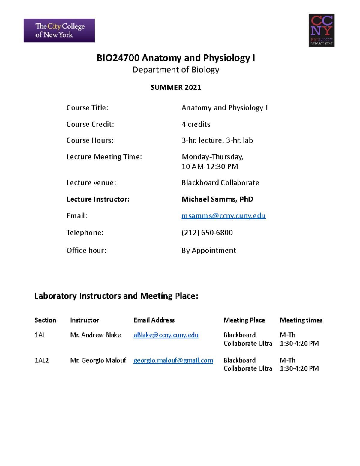 BIO24700 Summer 2021 Syllabus - BIO24700 Anatomy and Physiology I ...