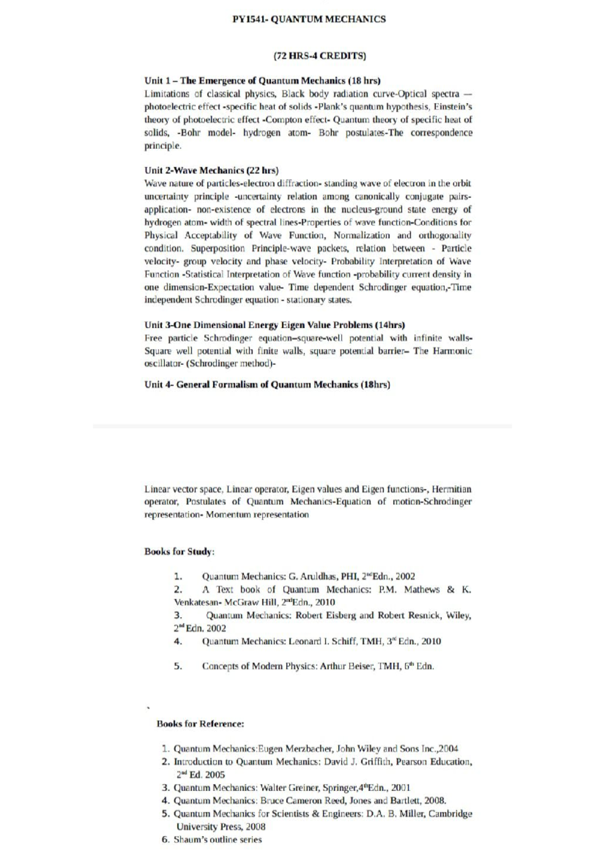 S5 Quantum Mechanics syllabus - Thermodynamics, Statistical Physics ...