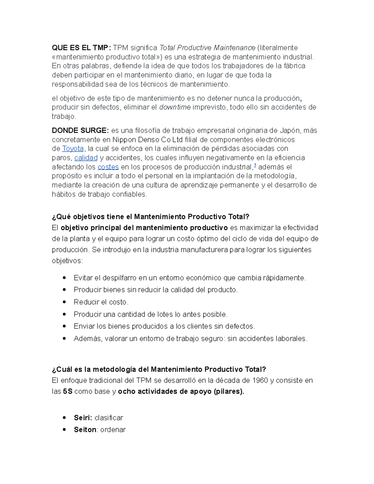 TPM - TPM - QUE ES EL TMP: TPM significa Total Productive Maintenance ...