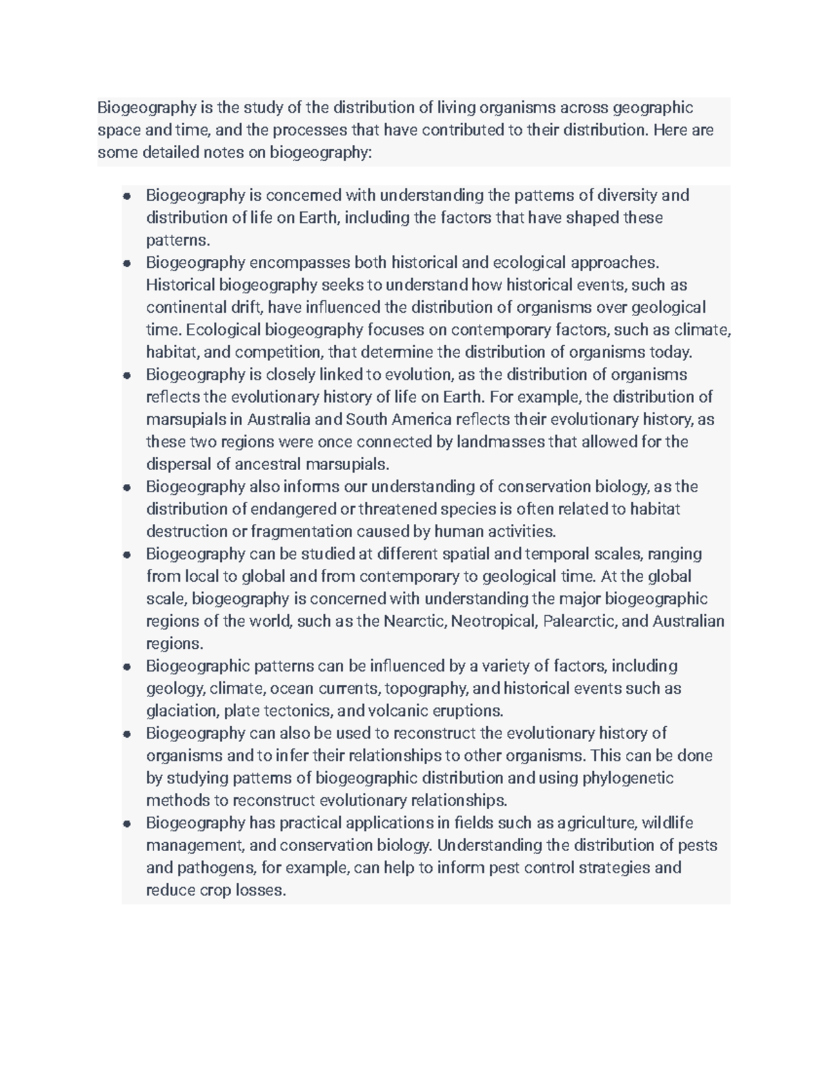 Biogeography Notes - Biogeography is the study of the distribution of ...
