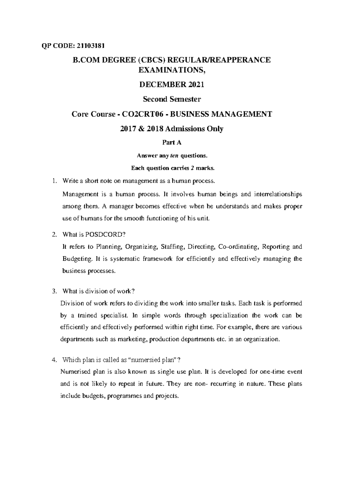 BM 2017 Admission - Lecture notes of business management - QP CODE ...