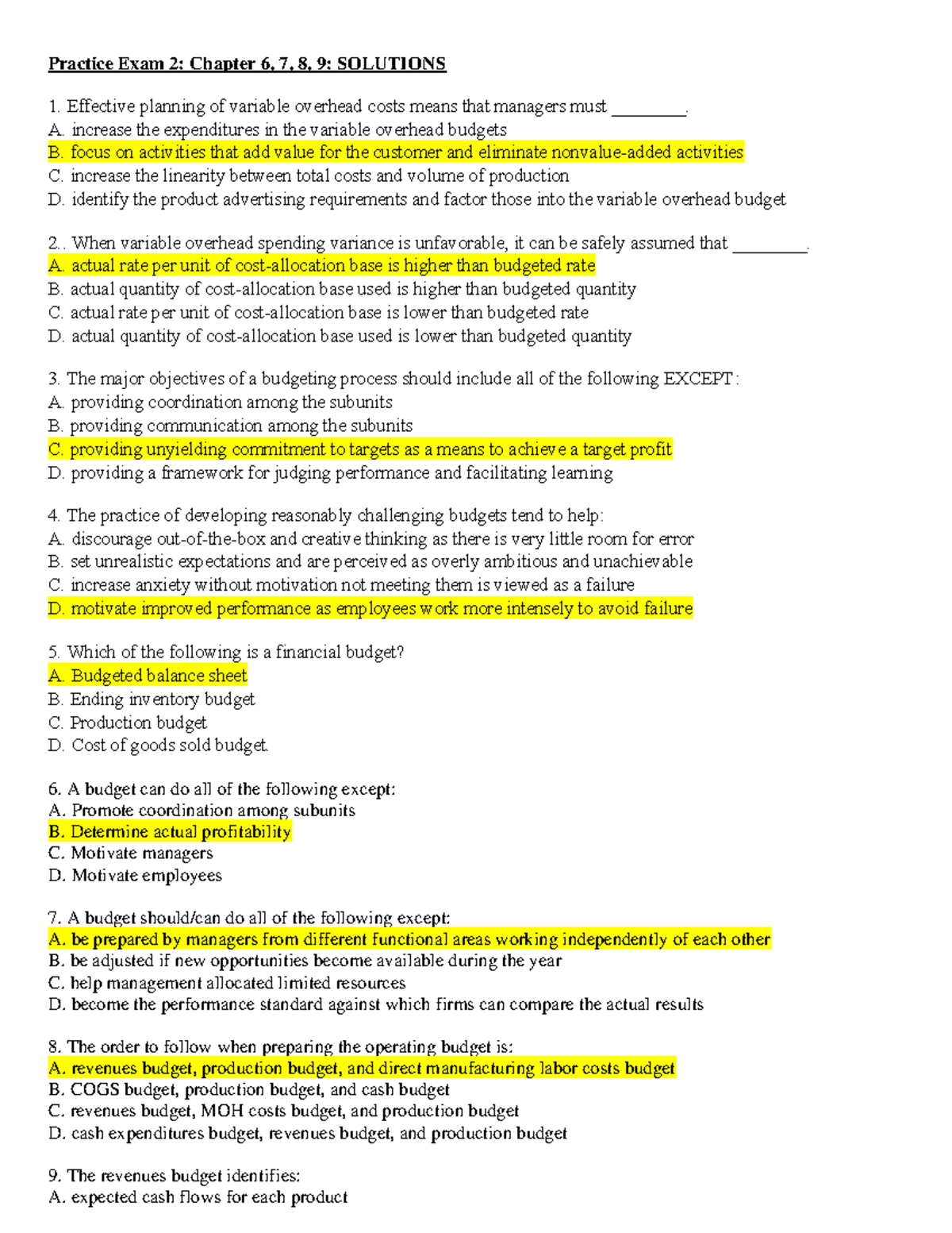 Acct302 Practice Exam 2 Solutions Practice Exam 2 Chapter 6 7 8 9 Solutions Effective