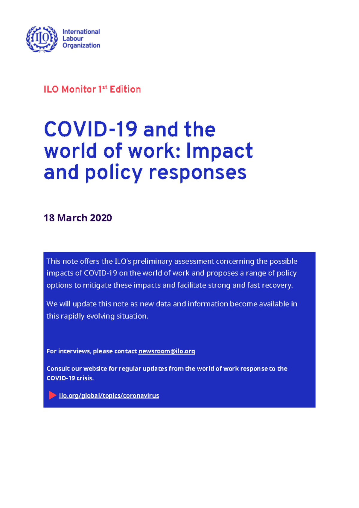 covid 19 and the world - ILO Monitor 1st Edition COVID-19 and the world ...