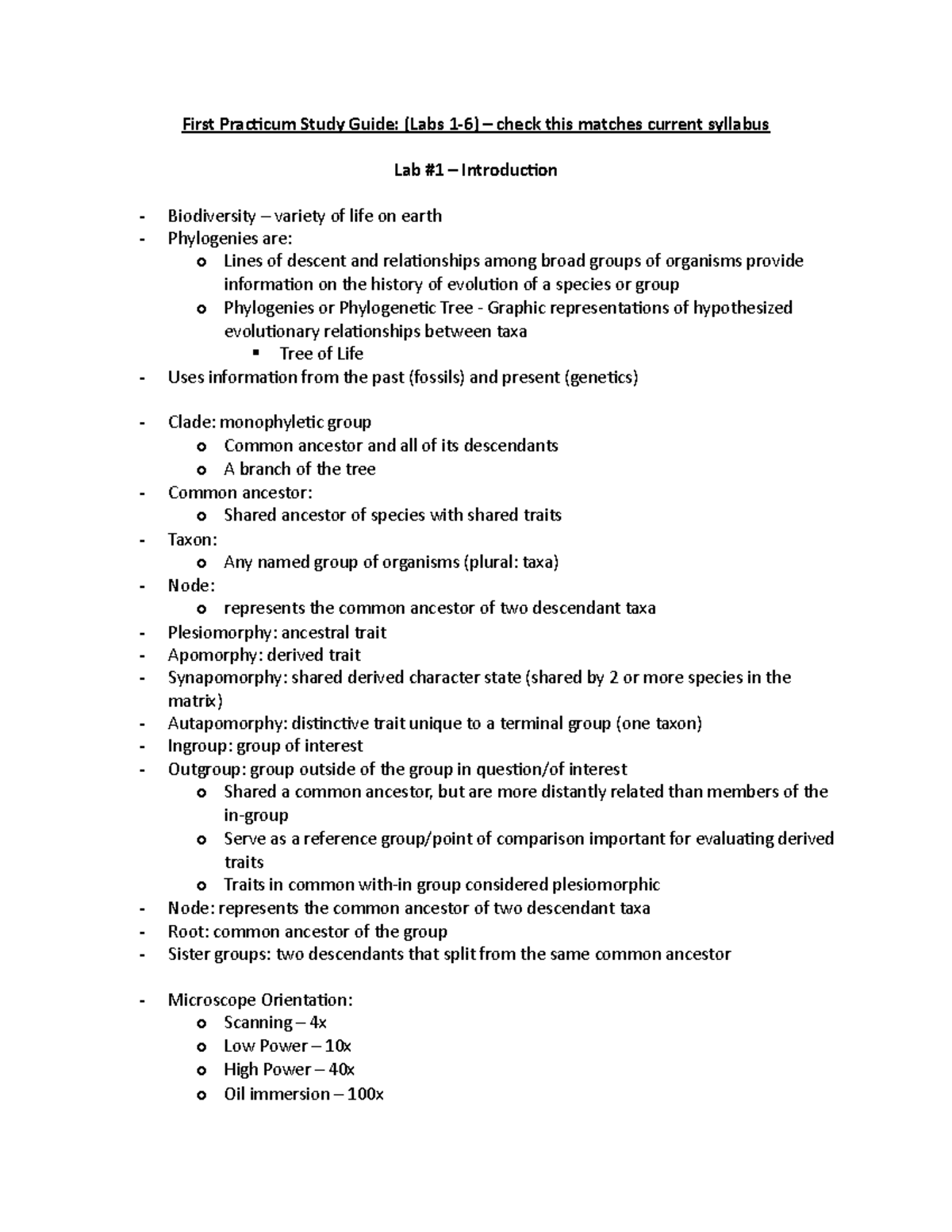 Bio 300 - First Practicum Study Guide - First Practicum Study Guide ...