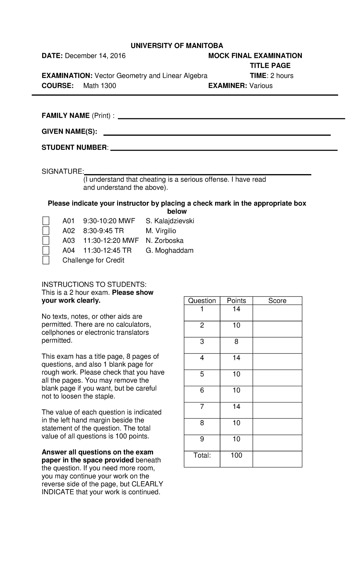 Mock Final Exam December 2016 - DATE: December 14, 2016 MOCK FINAL ...