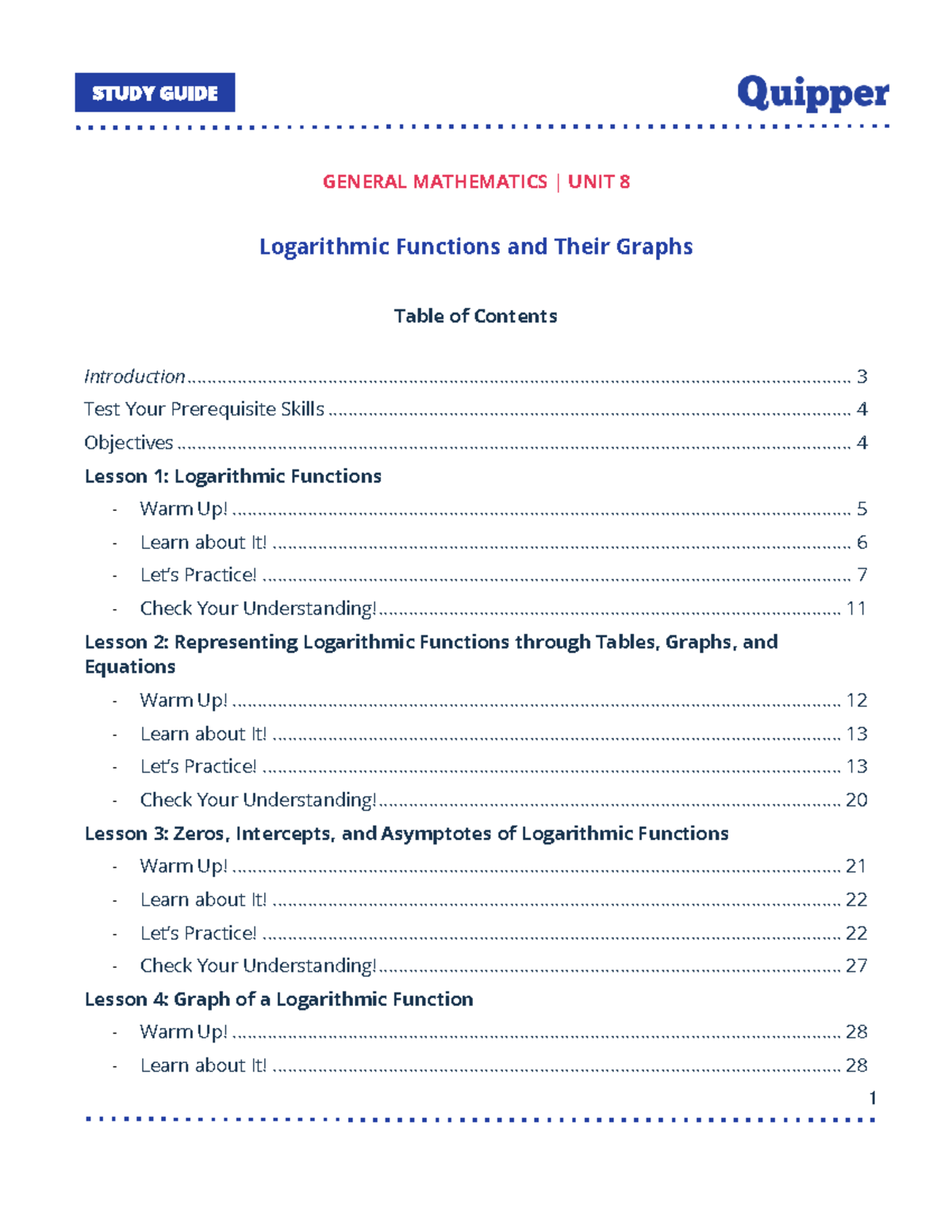 GM 08 Q1 FD - NONE - GENERAL MATHEMATICS | UNIT 8 Logarithmic Functions ...