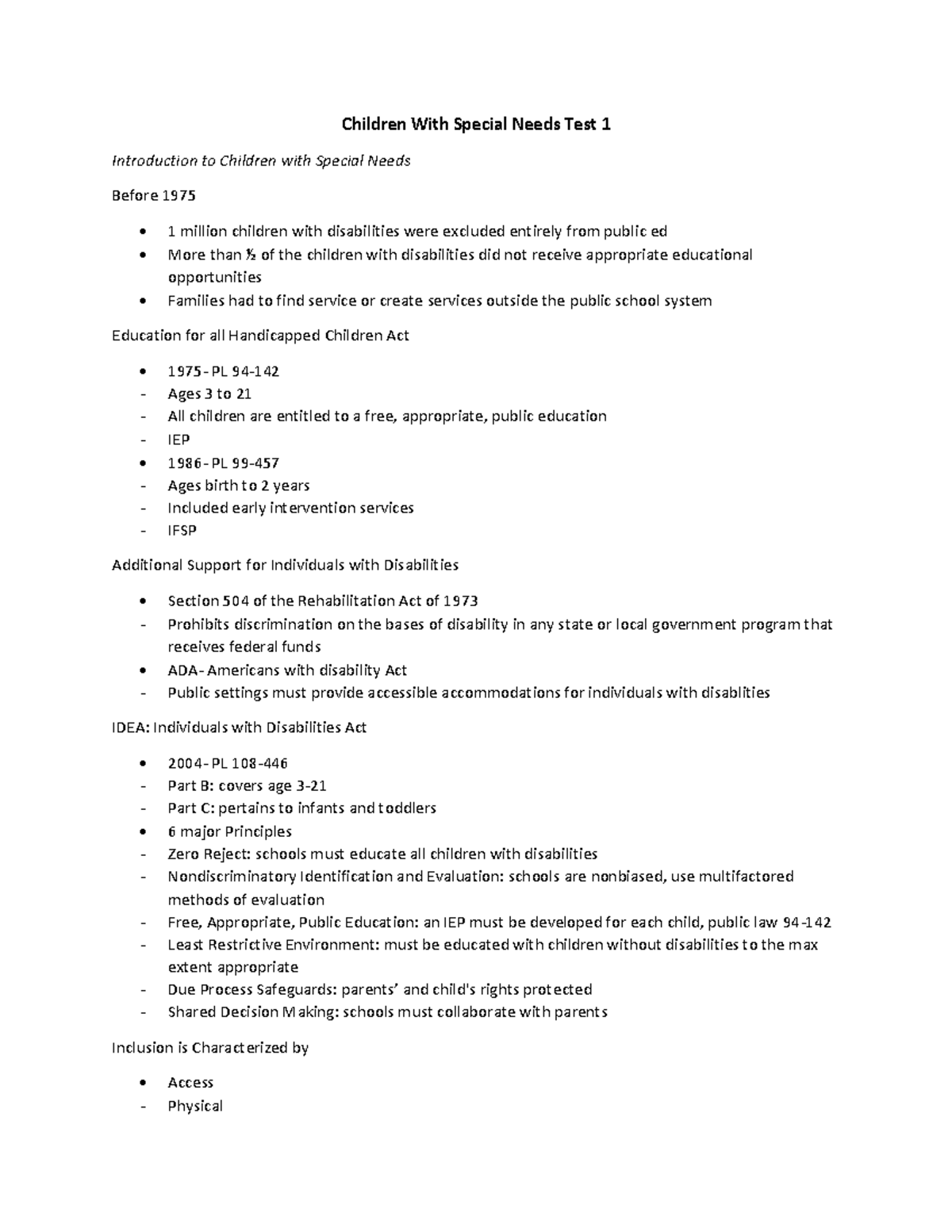 Children With Special Needs Test 1 - Environmental Risk Conditions ...