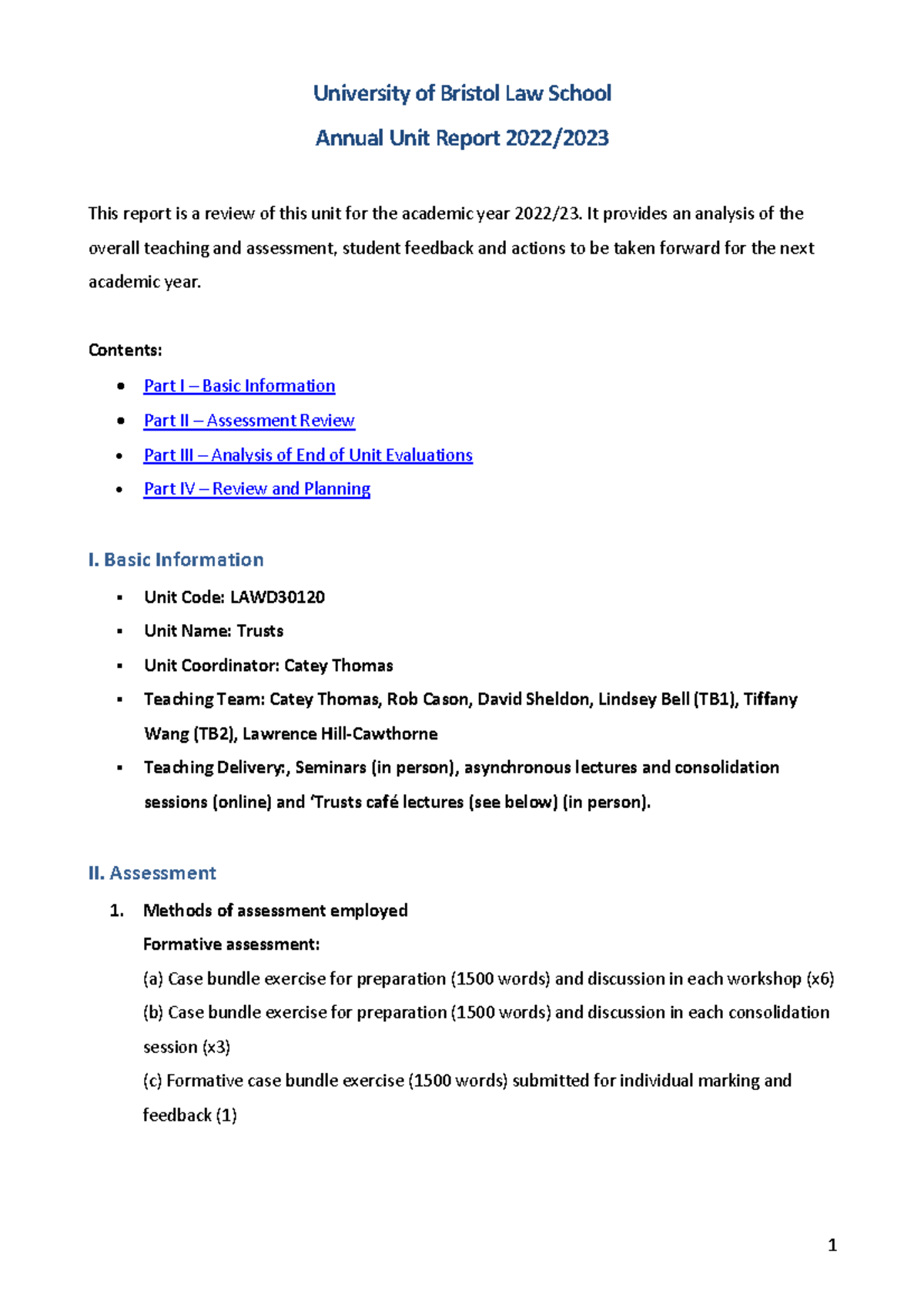Unit Report 2023 - University of Bristol Law School Annual Unit Report ...
