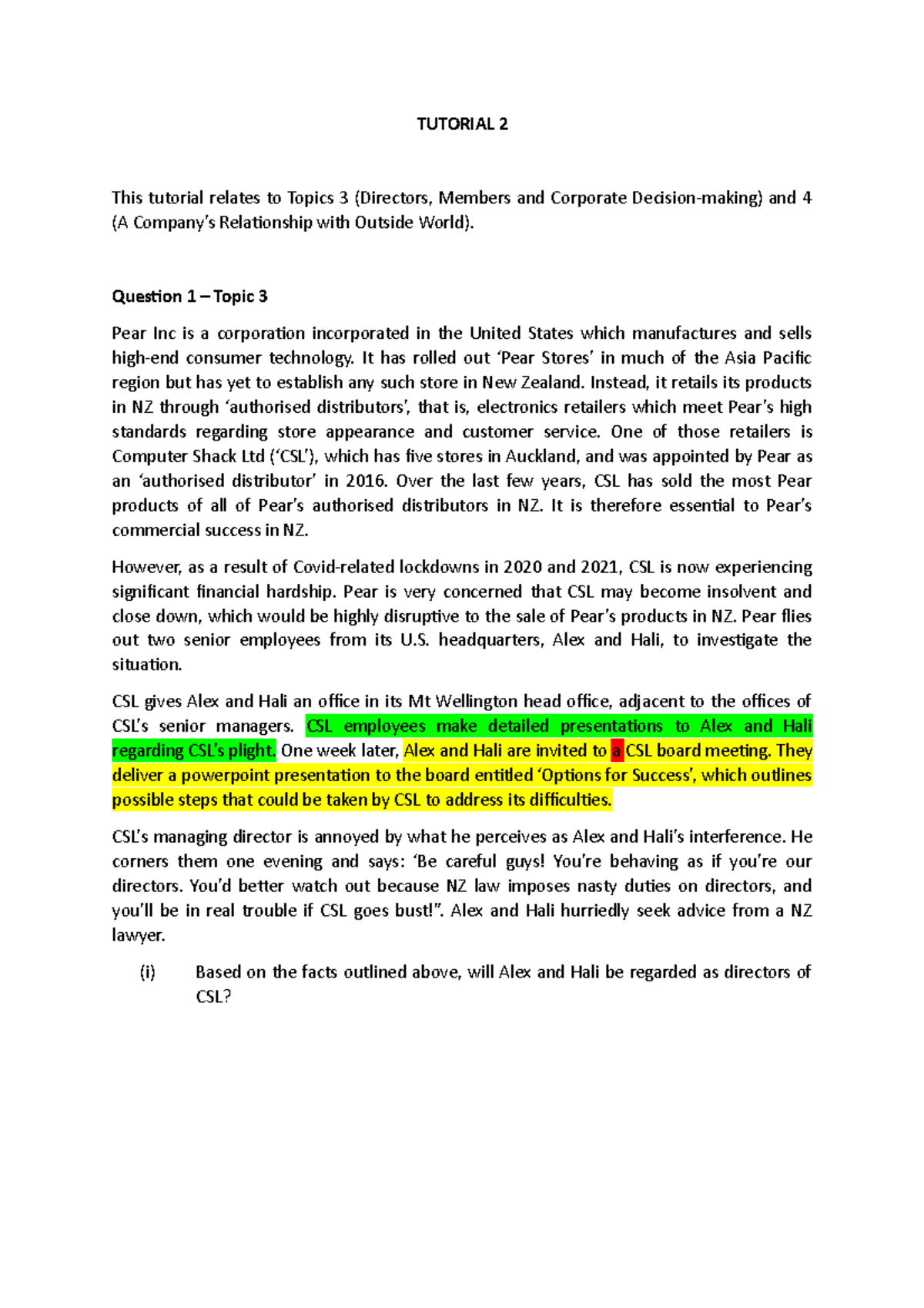 TUTE 2 - Debrief - answers - TUTORIAL 2 This tutorial relates to Topics ...