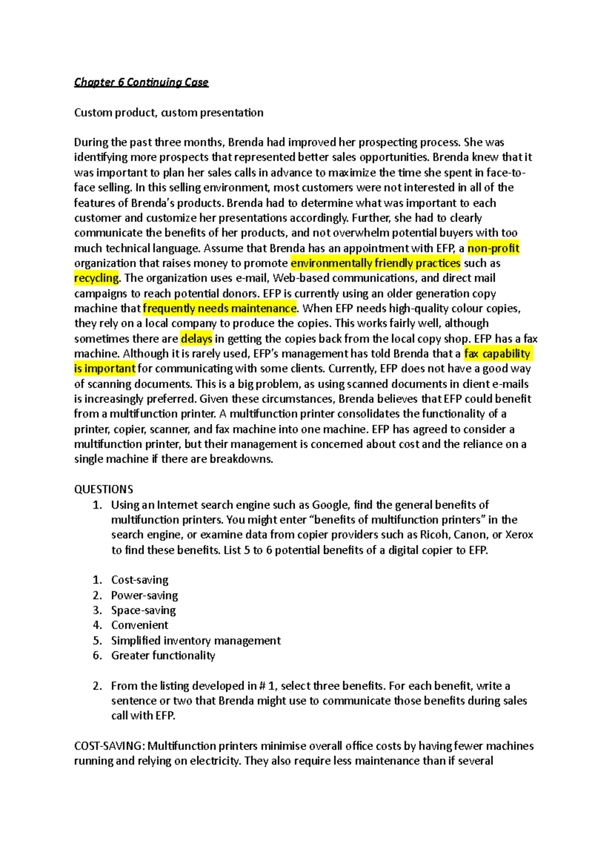 Chapter 6 Continuing Case - MKTG3007 - MQ - Studocu