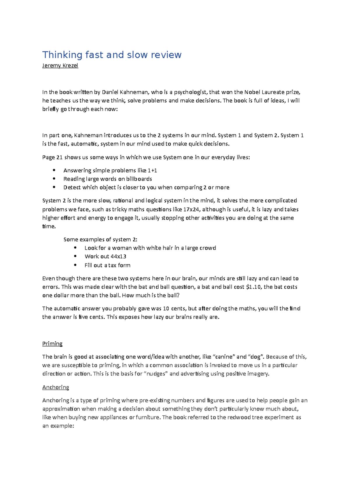 Thinking fast and slow review - Thinking fast and slow review Jeremy ...