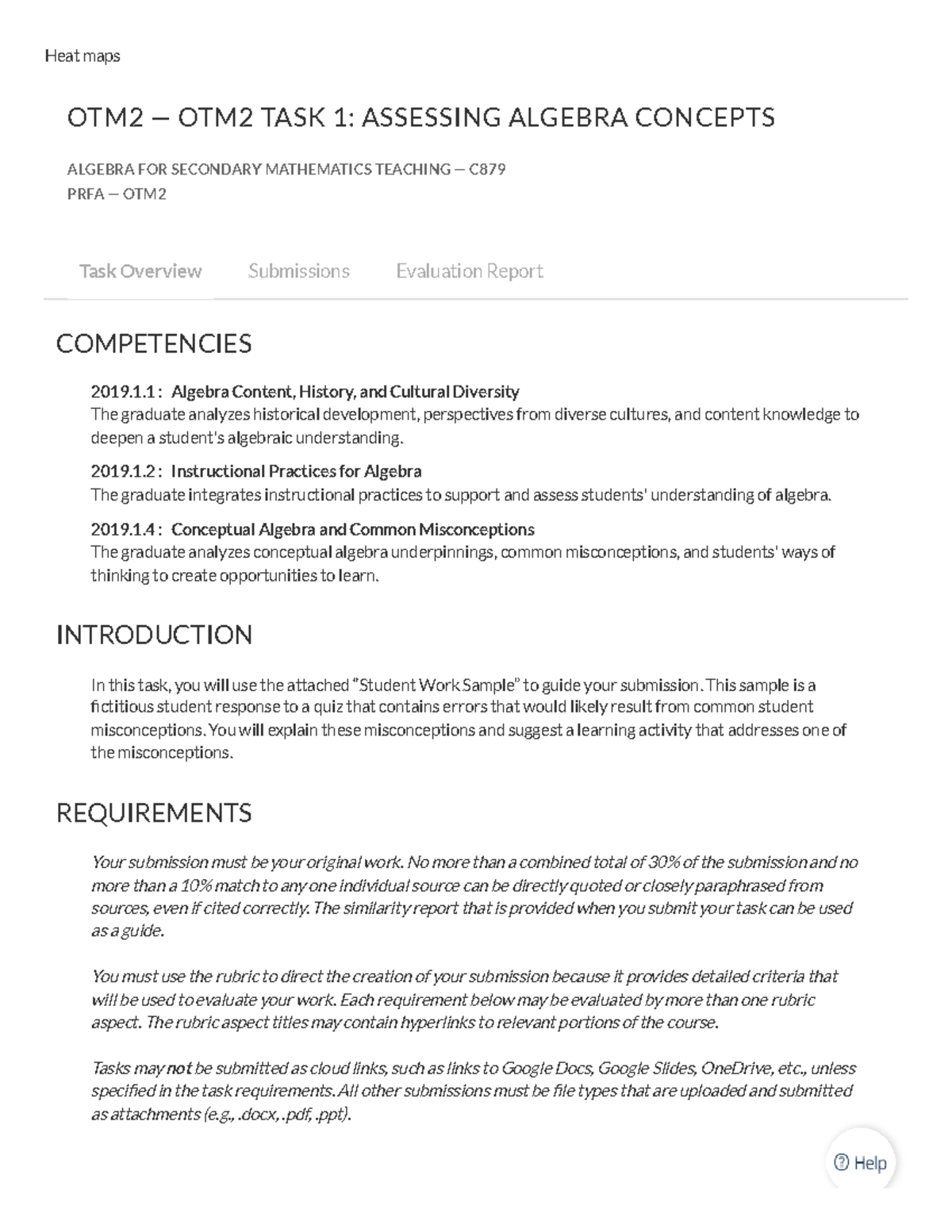 Task 1 OverView - Heat maps OTM2 — OTM2 TASK 1: ASSESSING ALGEBRA ...