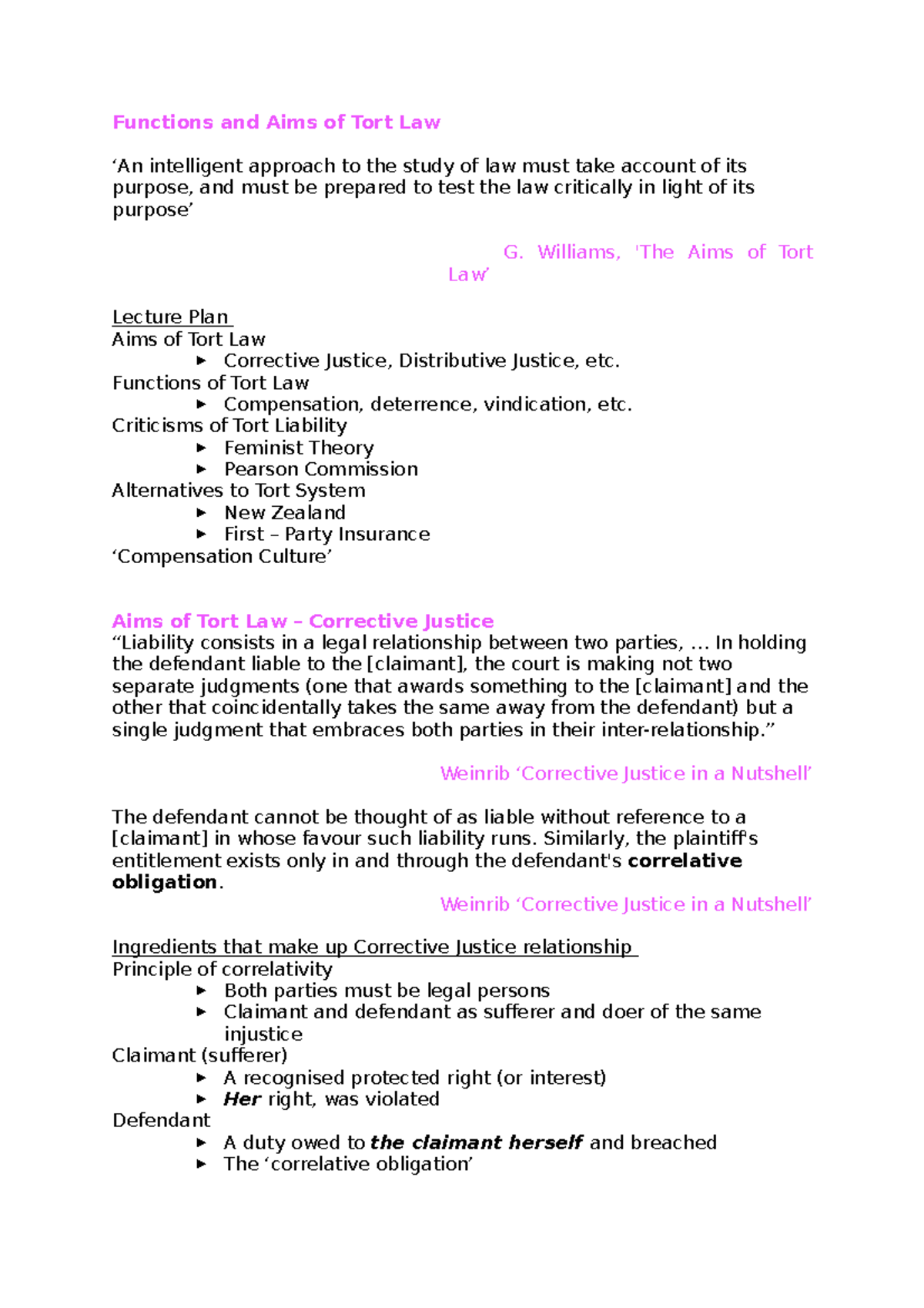 Functions and Aims of Tort Law - Williams, 'The Aims of Tort Law ...
