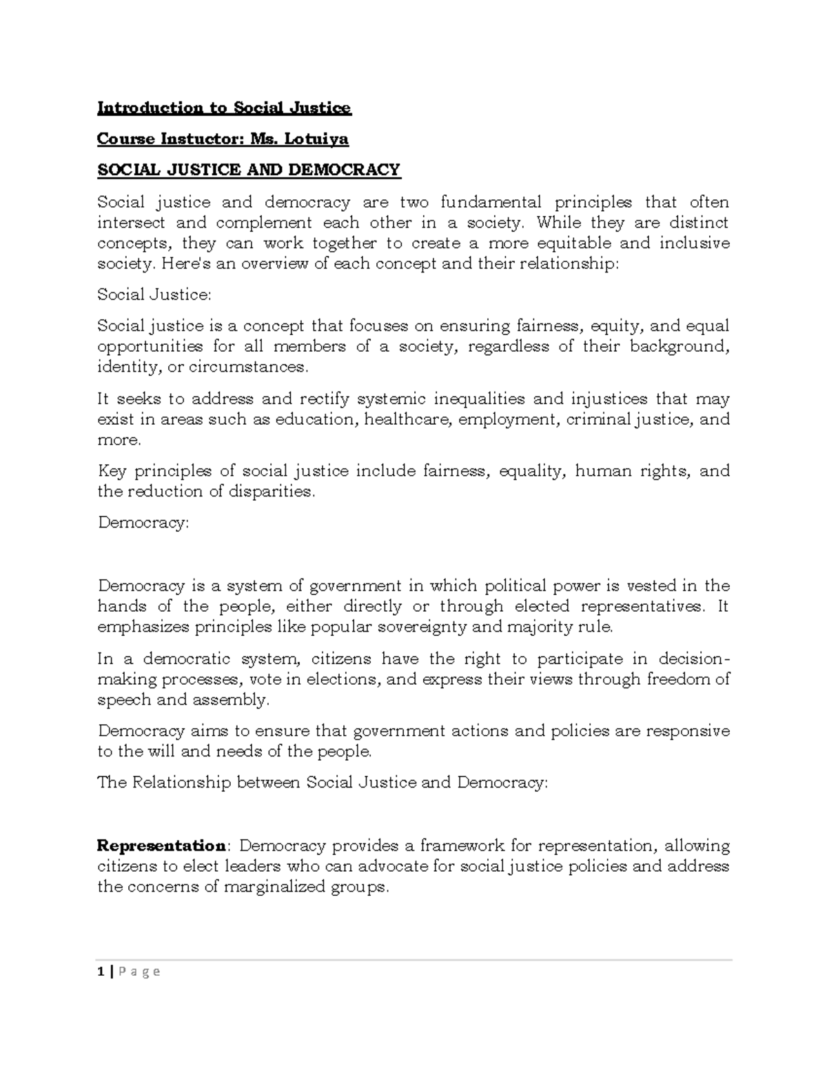 Social Justice AND Democracy - Introduction to Social Justice Course ...