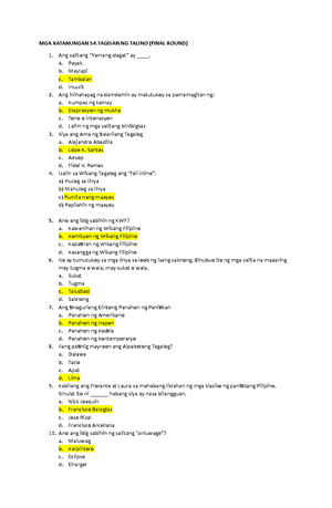 MGA Katanungan SA Tagisan NG Talino final round - MGA KATANUNGAN SA ...