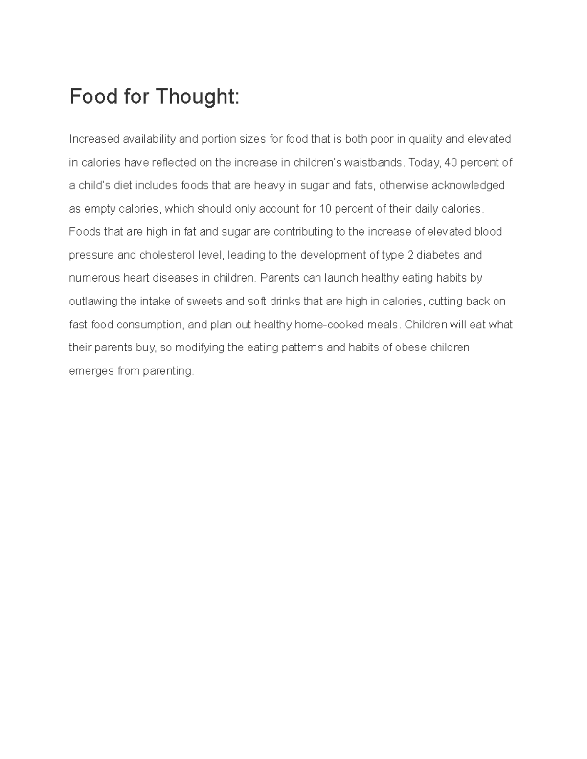 Food for Thought - essay - Food for Thought: Increased availability and ...