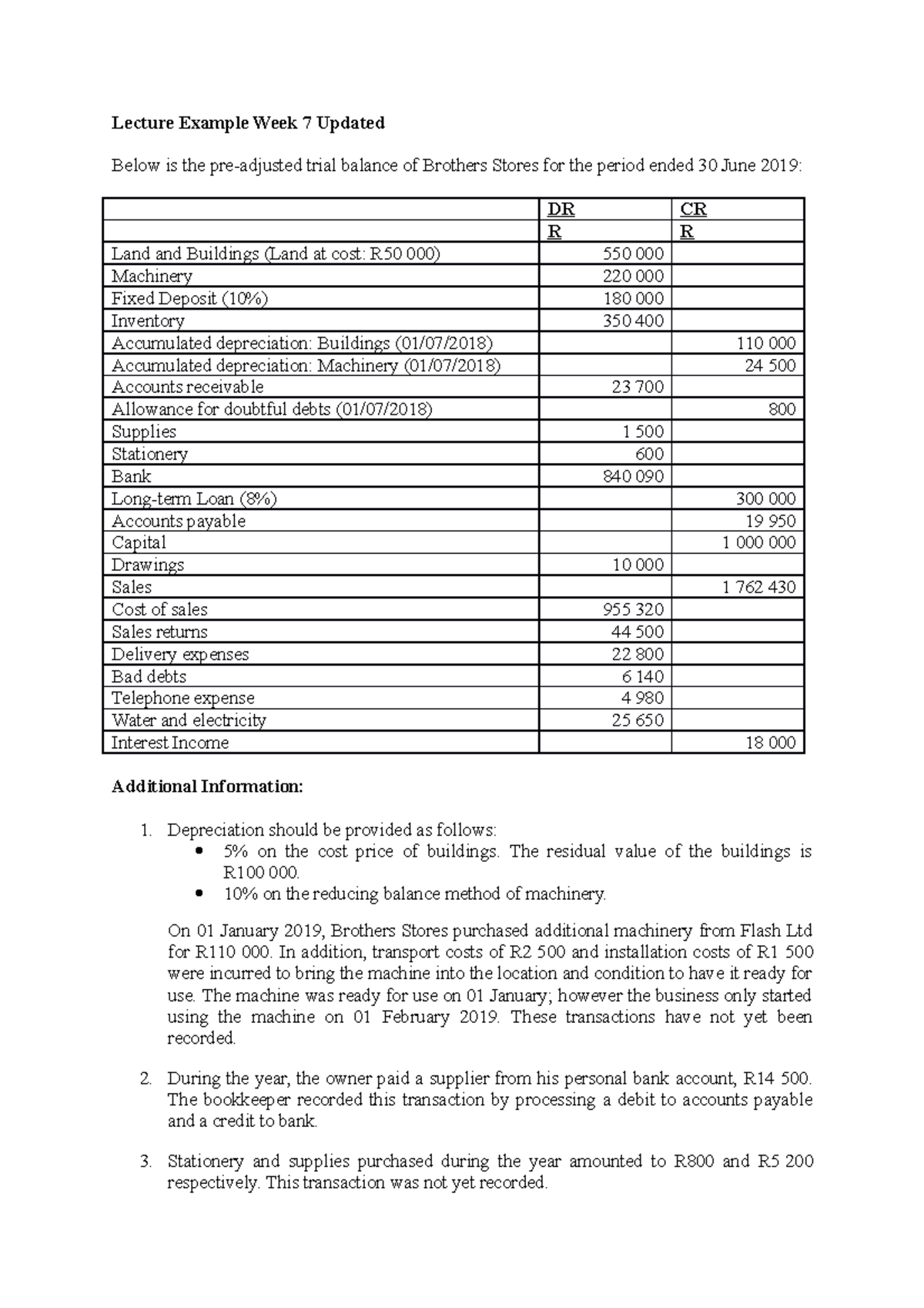 Lecture Example Week 7 Updated - Lecture Example Week 7 Updated Below is the pre-adjusted trial ...