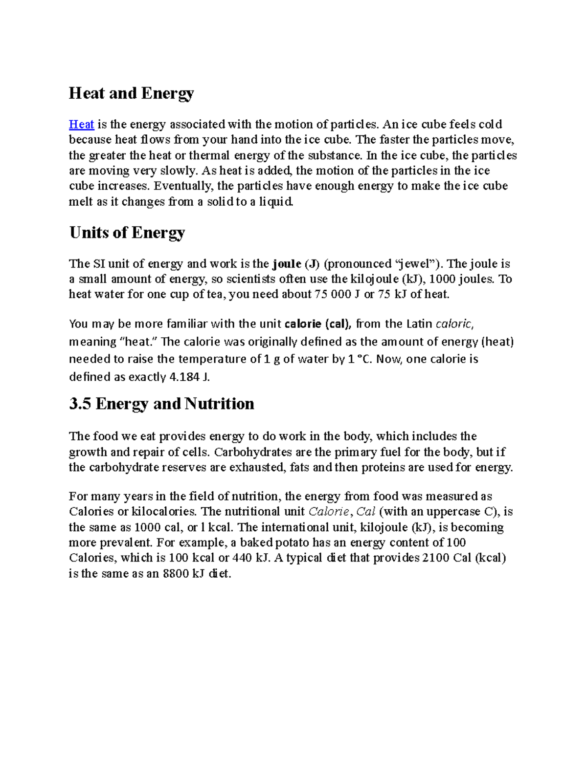 Chemistry ch3 notes - Heat and Energy Heat is the energy associated ...
