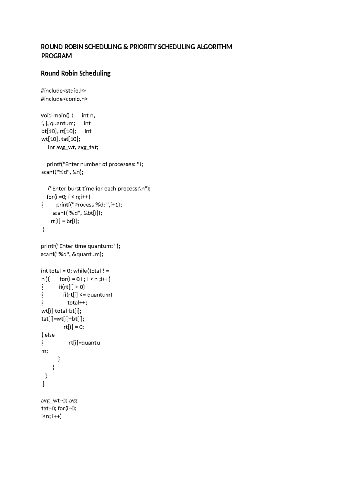 Round Robin Scheduling Round Robin Scheduling And Priority Scheduling Algorithm Program Round