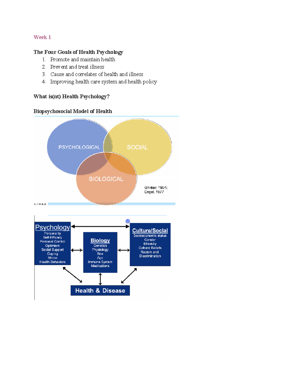 PSYO 348 Lecture Notes - Week 1 The Four Goals of Health Psychology 1 ...