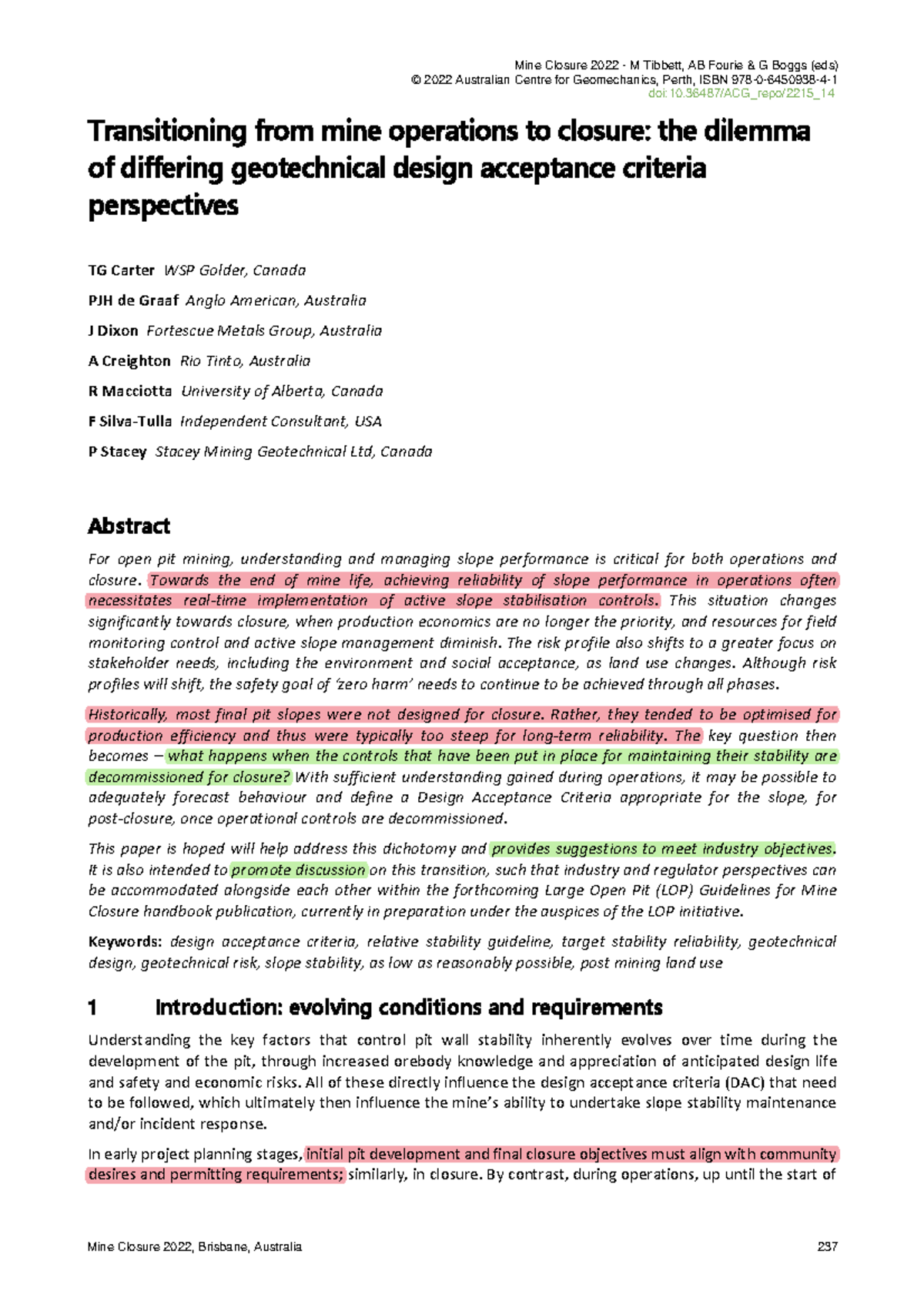 14 Carter - Transitioning from mine operations to closure: the dilemma of differing geotechnical ...