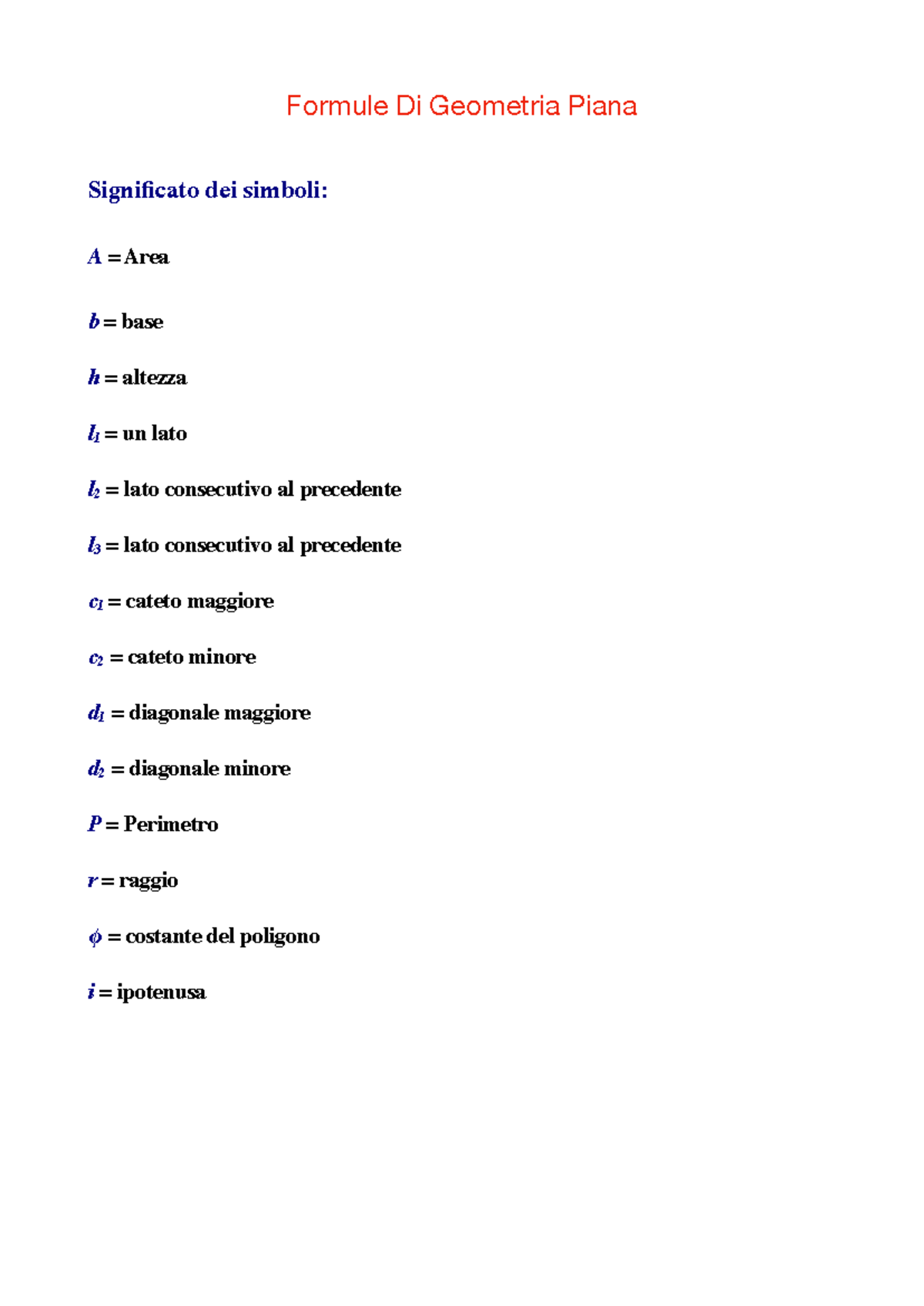 Formule Geometria Piana - Formule Di Geometria Piana Significato dei ...