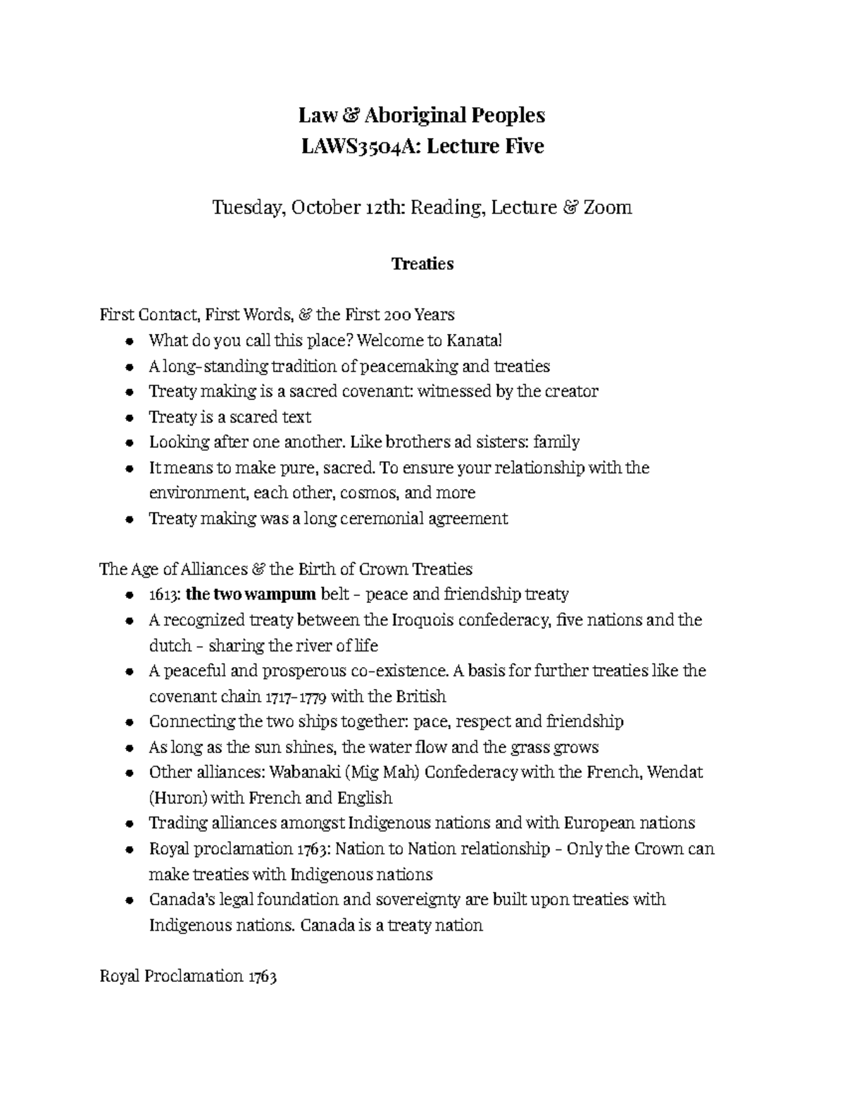 LAWS3504A Lecture Five: Aboriginal Treaties - Law & Aboriginal Peoples ...