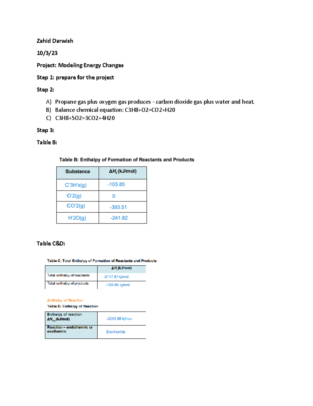 Project Modeling Energy Changes - Zahid Darwish 10/3/ Project: Modeling Energy Changes Step 1 ...