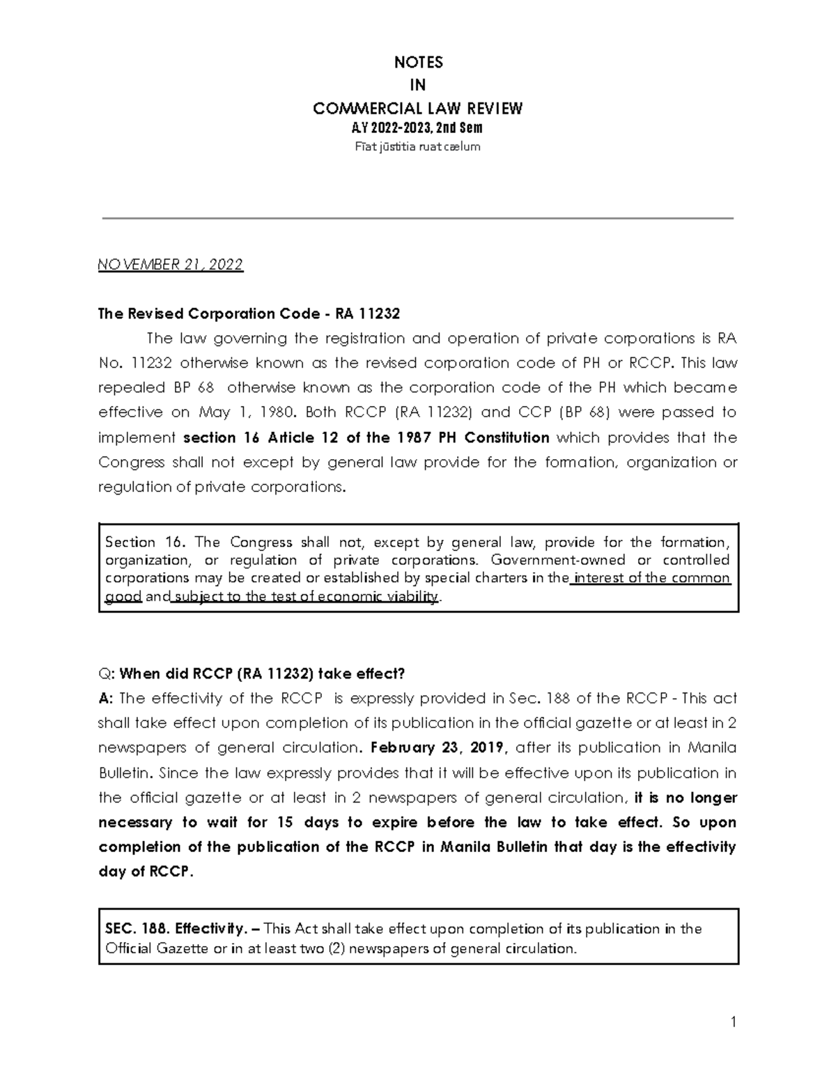 Notes-Commercial-Law-Review-1 - NOTES IN COMMERCIAL LAW REVIEW A 2022 ...