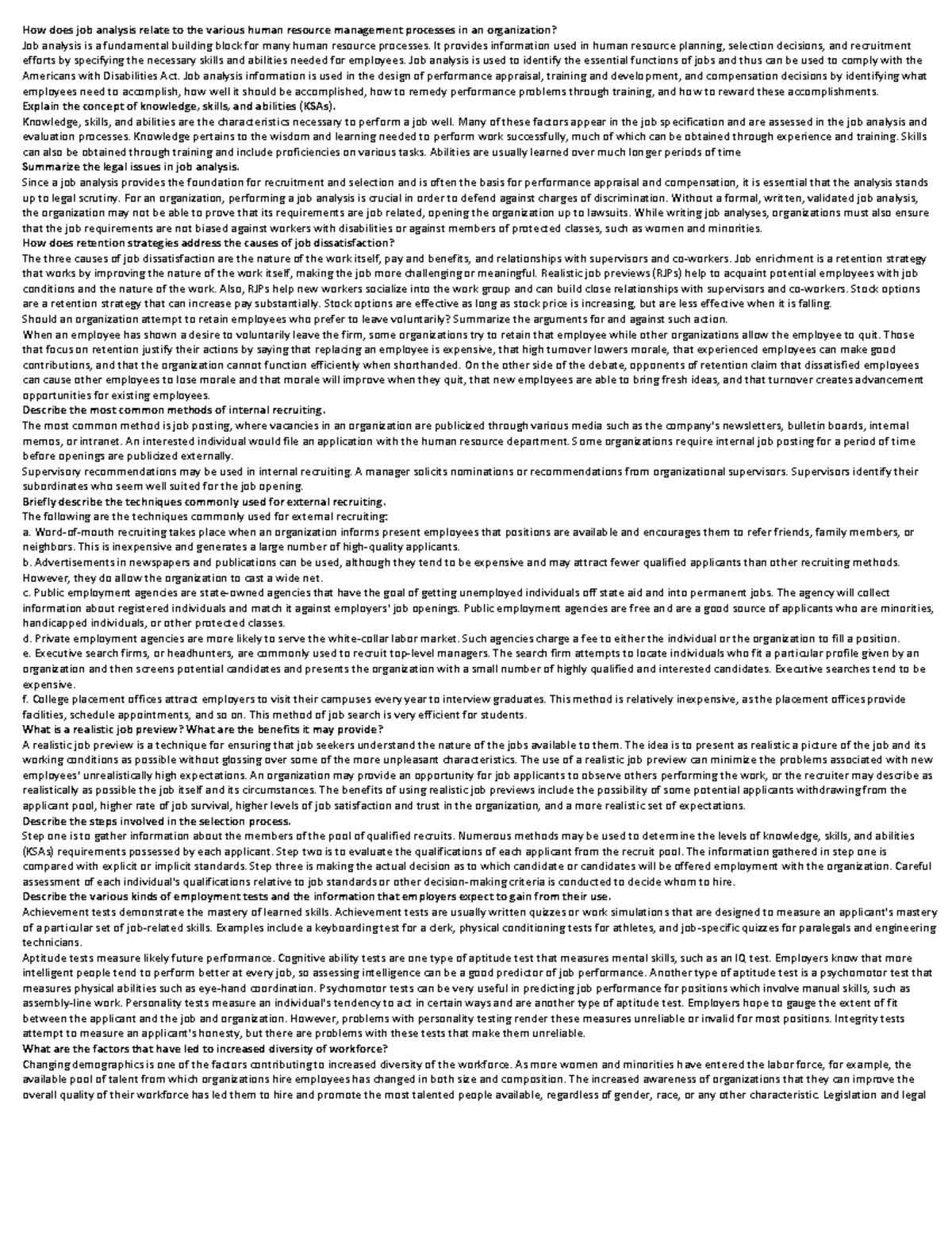 HRM notes - How does job analysis relate to the various human resource ...