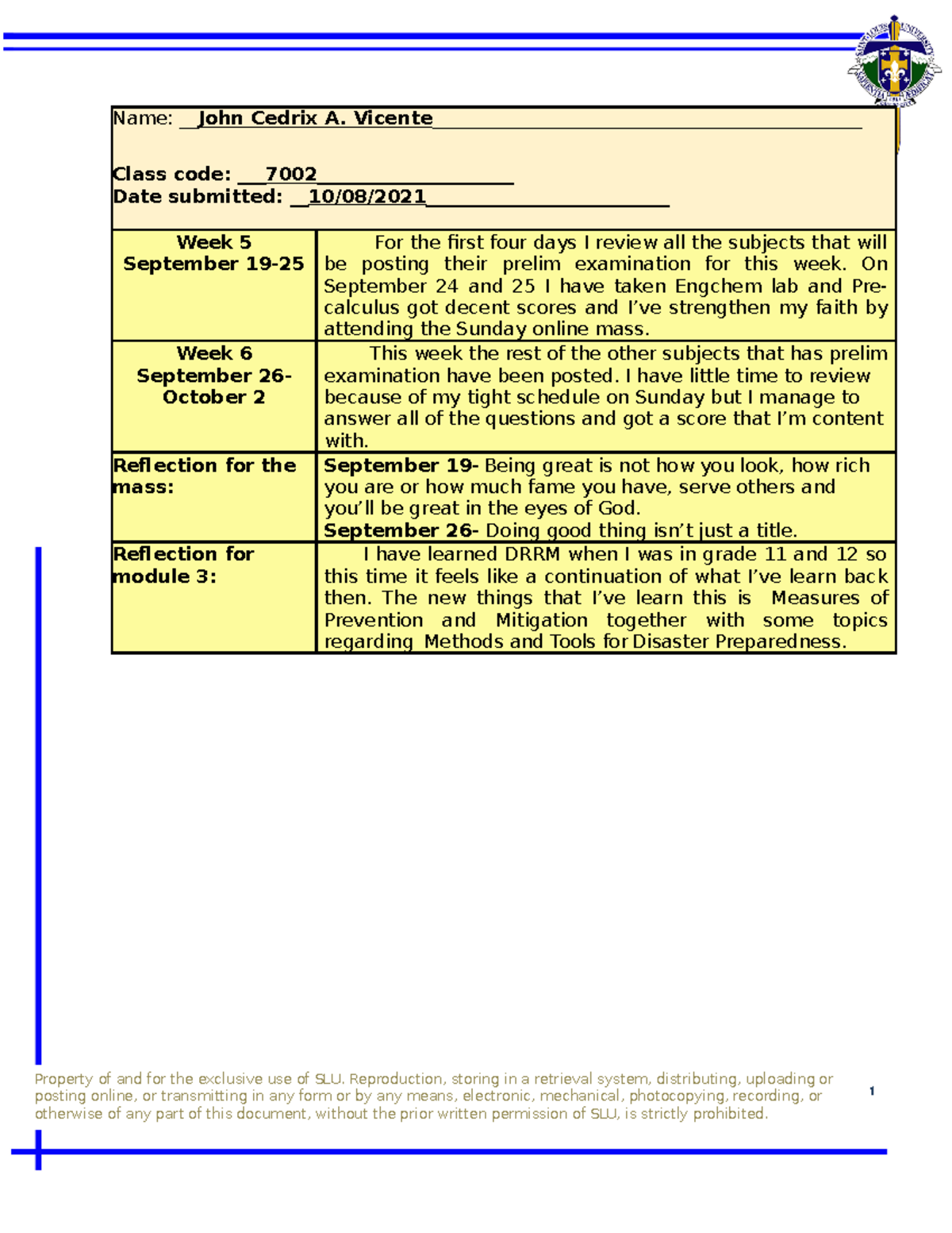 Journal WEEK 5 6 - nstp - Name: John Cedrix A. Vicente