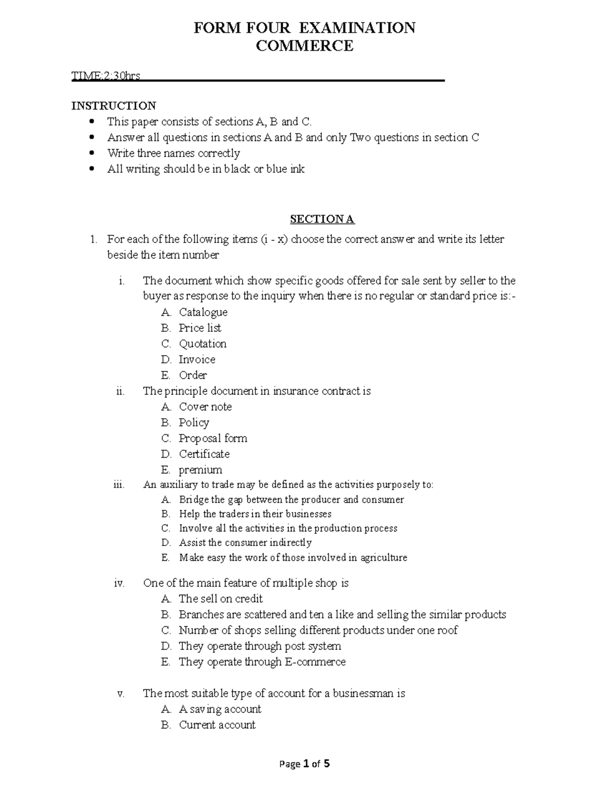 Commerce Series 16 - Do it - FORM FOUR EXAMINATION COMMERCE TIME;2 ...