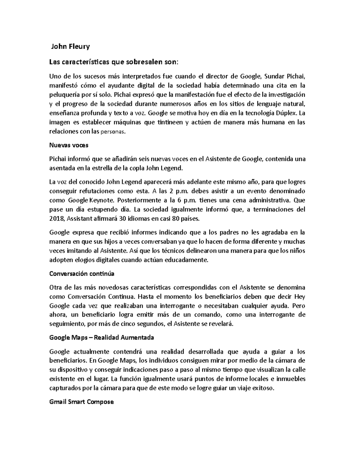 Actividad 4 - apuntes - John Fleury Las características que sobresalen ...