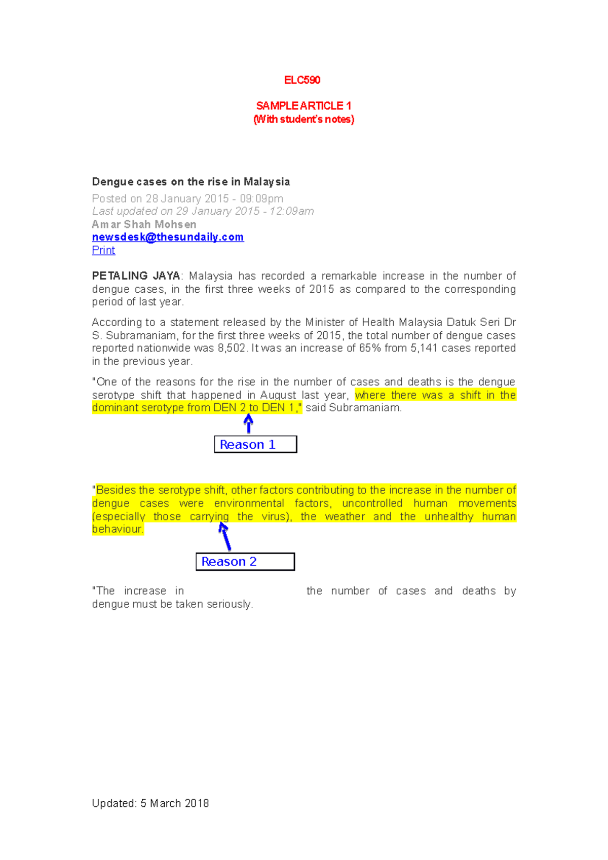 Example of Article That help people - ELC SAMPLE ARTICLE 1 (With ...