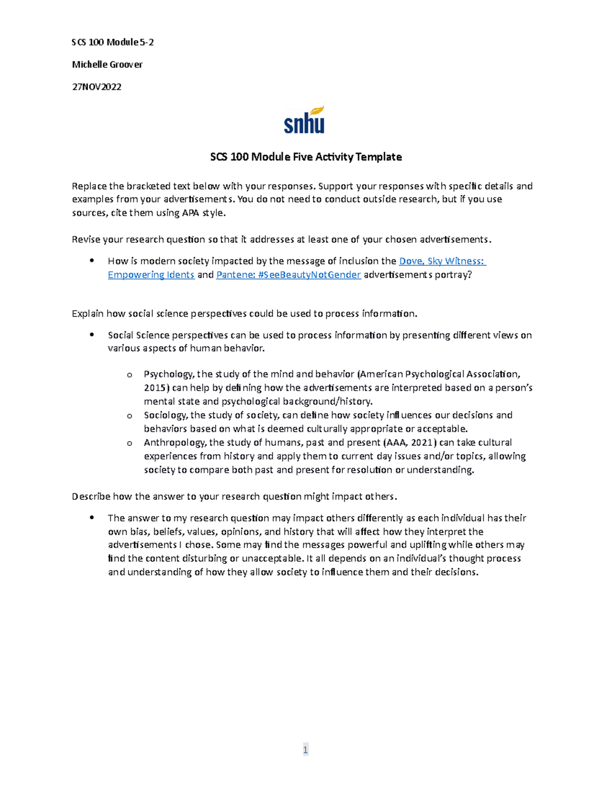 SCS 100 Module 5-2 Activity Template - SCS 100 - SNHU - Studocu