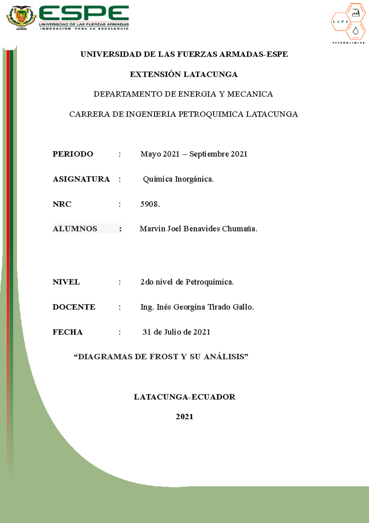 Diagramas DE Frost Y SU Análisis - Benavides Joel - UNIVERSIDAD DE LAS ...