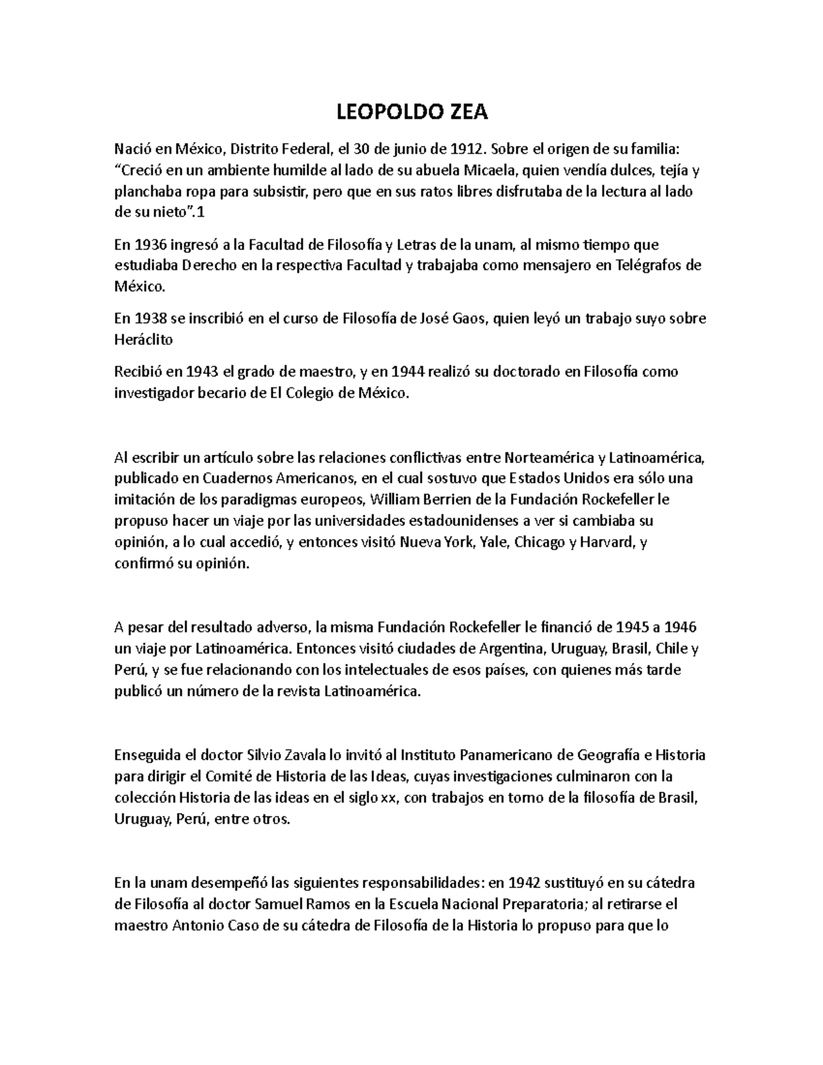 Biografía de Leopoldo ZEA Filosofo, con sus obras - LEOPOLDO ZEA Nació ...