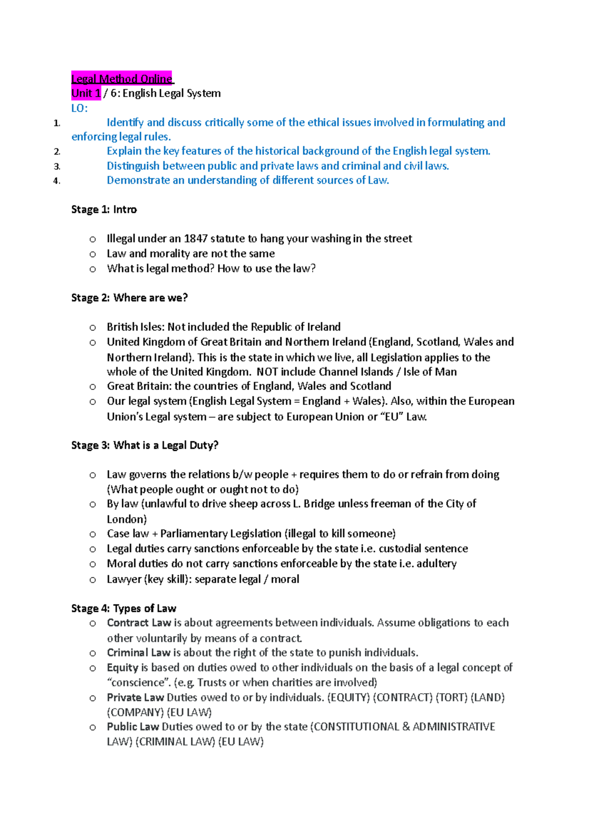 LMO Unit 1 Tutorial - Legal method - Legal Method Online Unit 1 / 6: English Legal System LO ...
