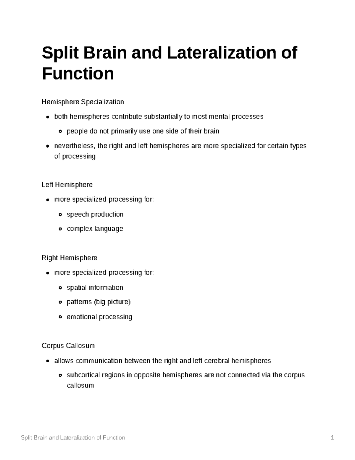 Split Brain and Lateralization of Function - Split Brain and Lateralization of Function ...