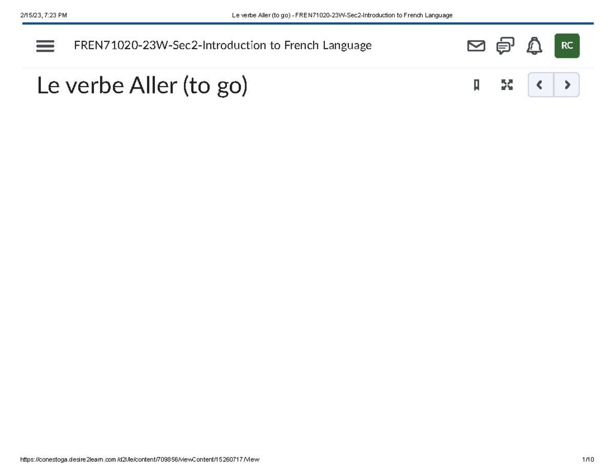 Le verbe Aller (to go) - FREN71020-23W-Sec2-Introduction to French ...