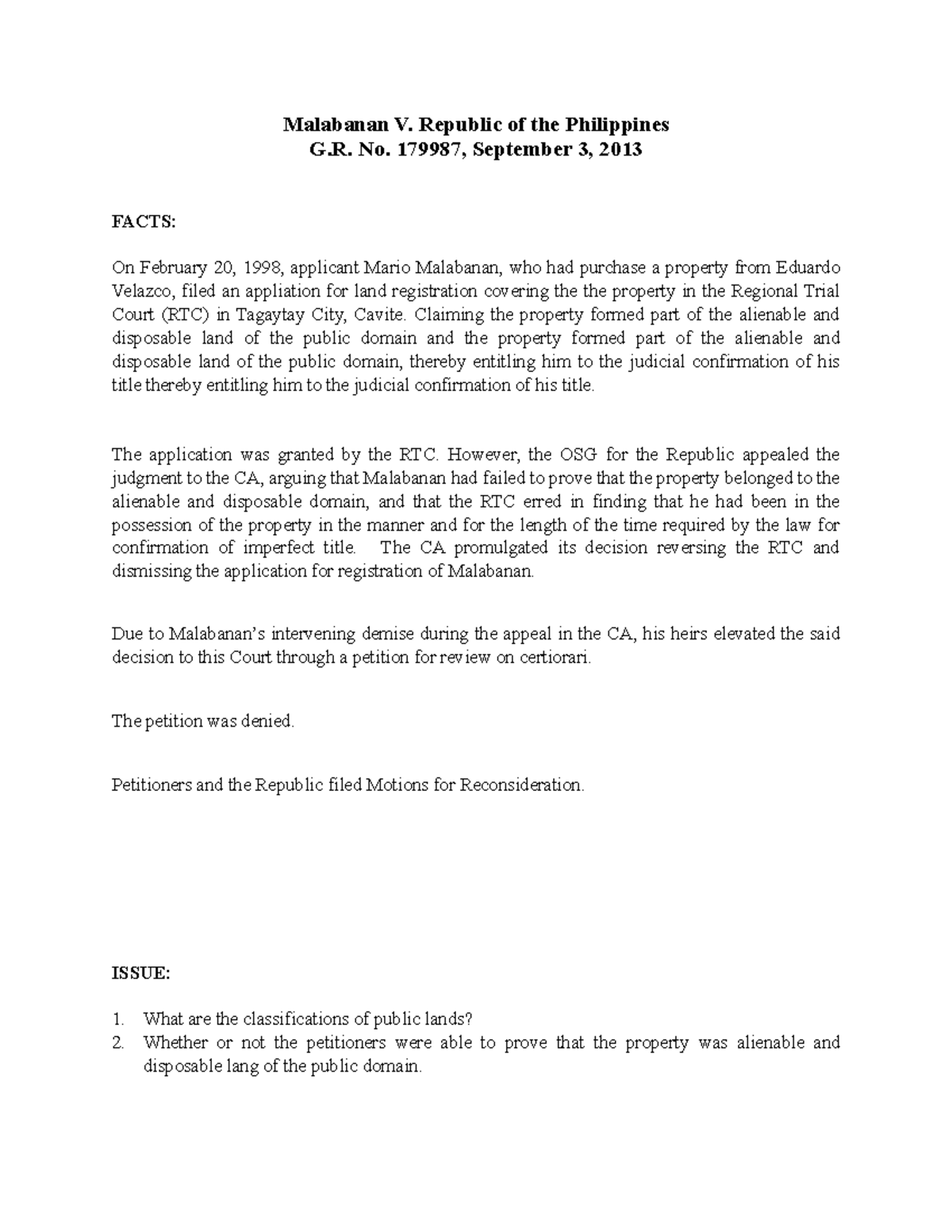 Malabanan V. Republic of the Philippines - Malabanan V. Republic of the ...