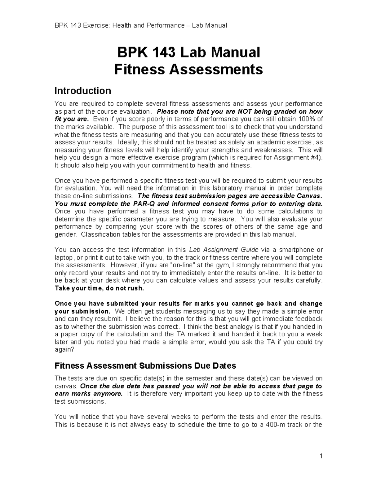 BPK 143 Lab Manual - this is for bpk 143 labs assignments - BPK 143 Lab Manual Fitness ...