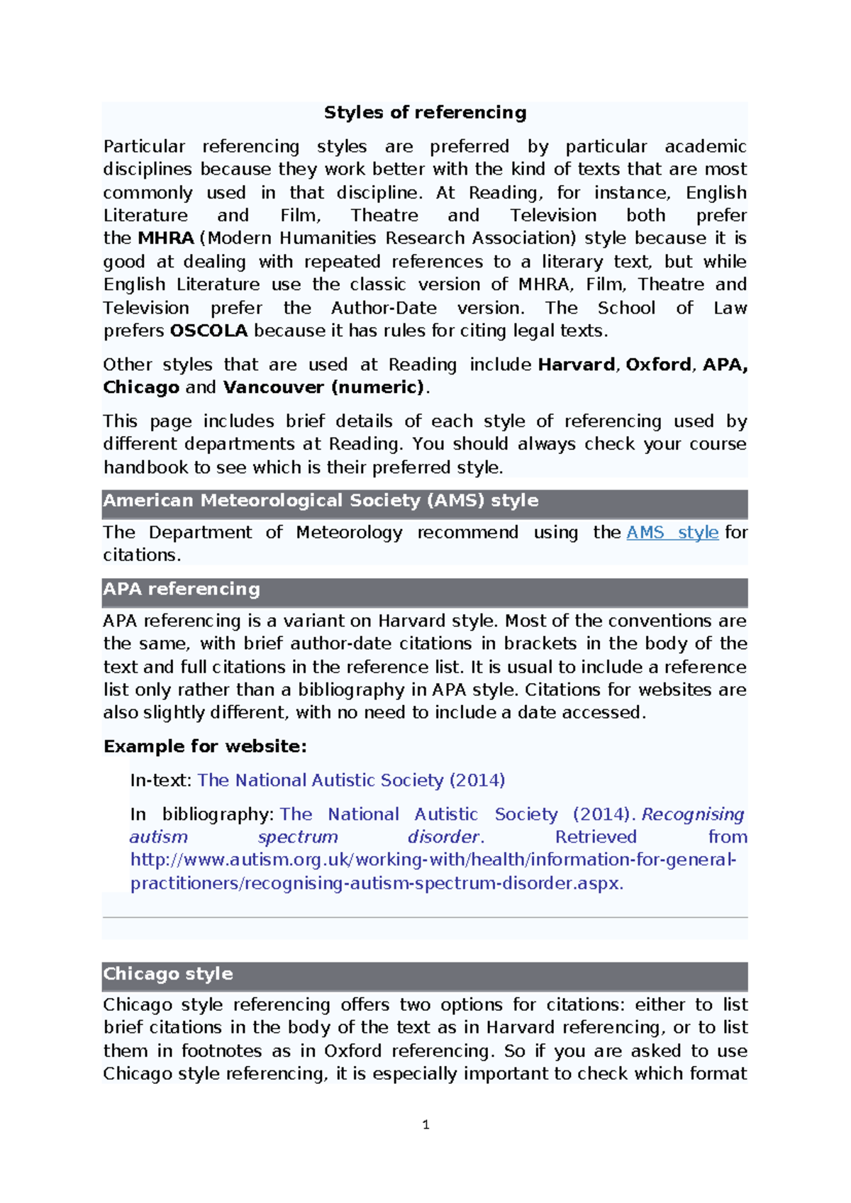 1 Styles of referencing - Styles of referencing Particular referencing ...