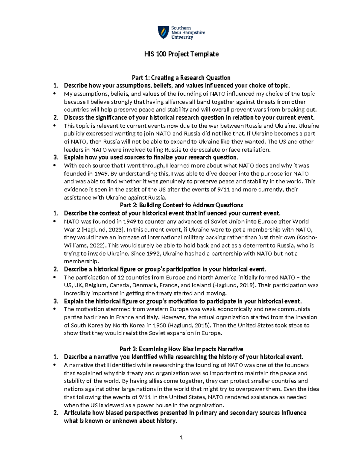 HIS 100 Final Project - HIS 100 Project Template Part 1: Creating a ...