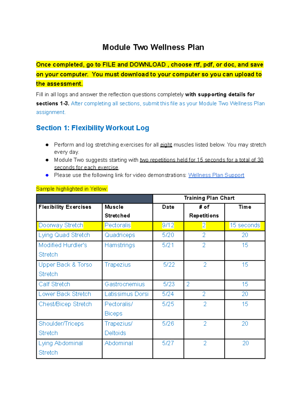 2.08 wellness plan - Module Two Wellness Plan Once completed, go to ...