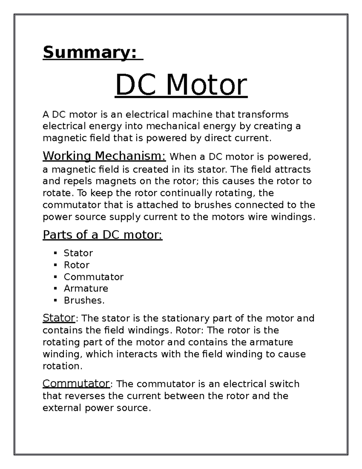 1 - This article about the working of DC motor, the working principle ...