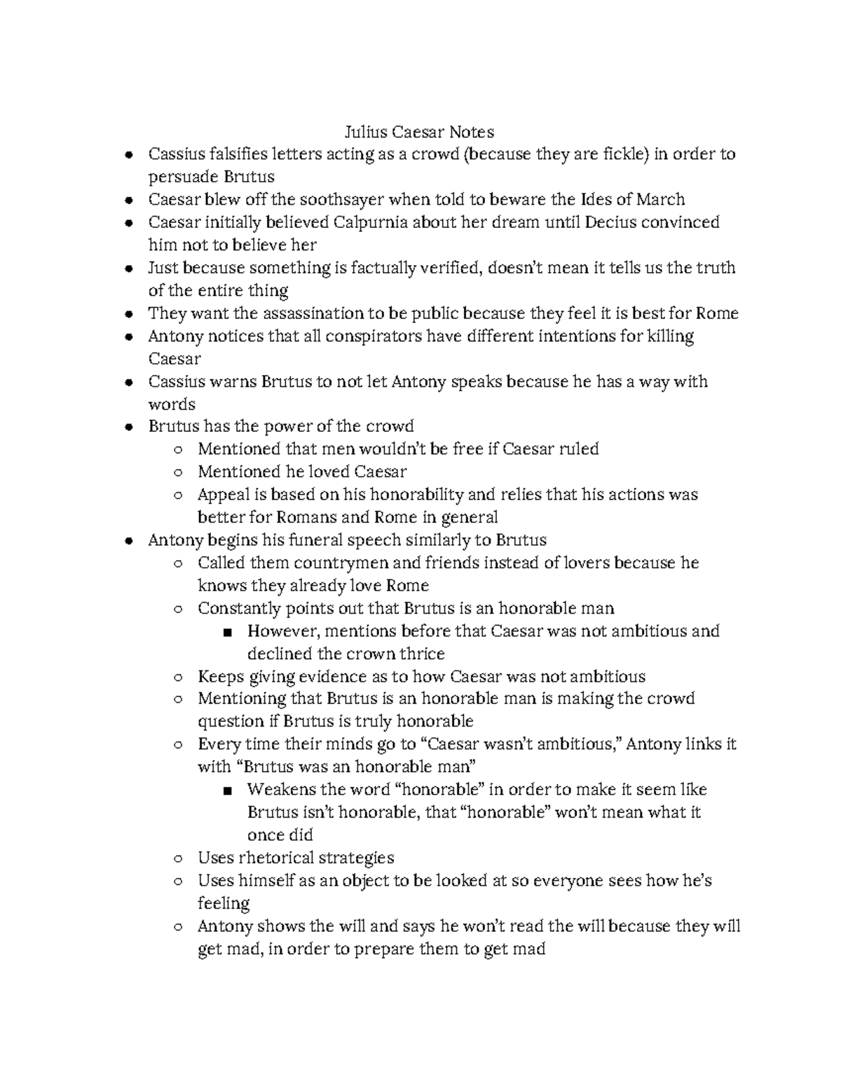 Julius Caesar Notes - Julius Caesar Notes Cassius falsifies letters ...