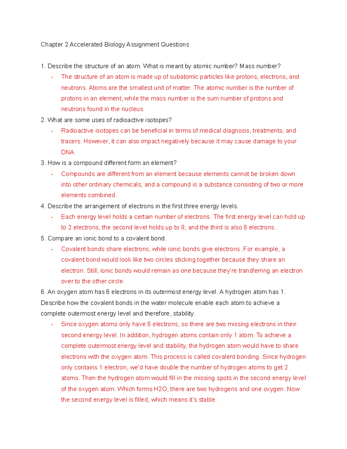 Acc. Bio. Chapter 2 Questions - Chapter 2 Accelerated Biology ...