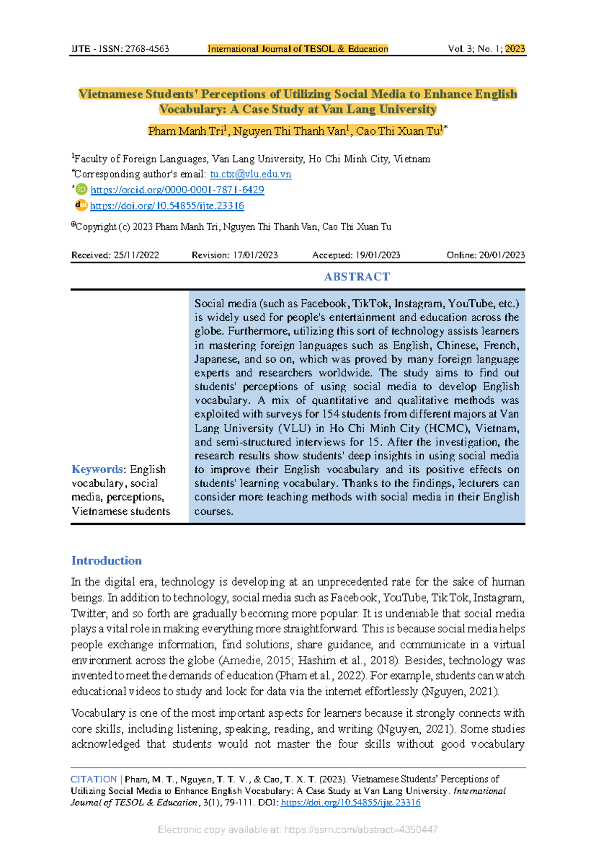 Ssrn-4350447 - yyyyyyyyyyy - IJTE - ISSN: 2768- 4563 International ...