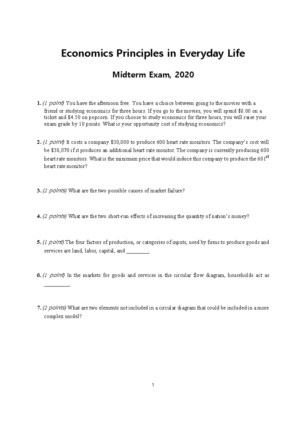Midterm Economics Principles in Everyday Life 2020 - Economics ...